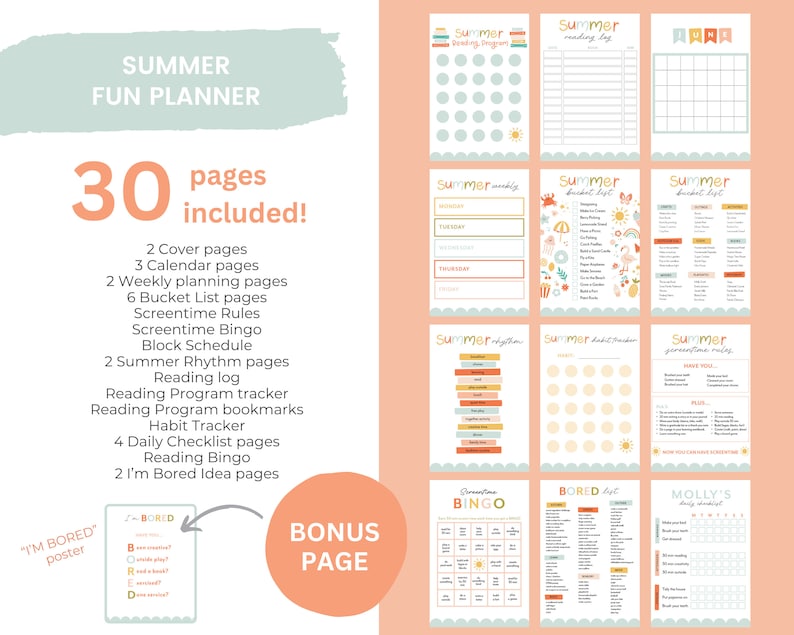Printable Summer Planner, Summer Vacation Bundle, Kids Summer Bucket ...