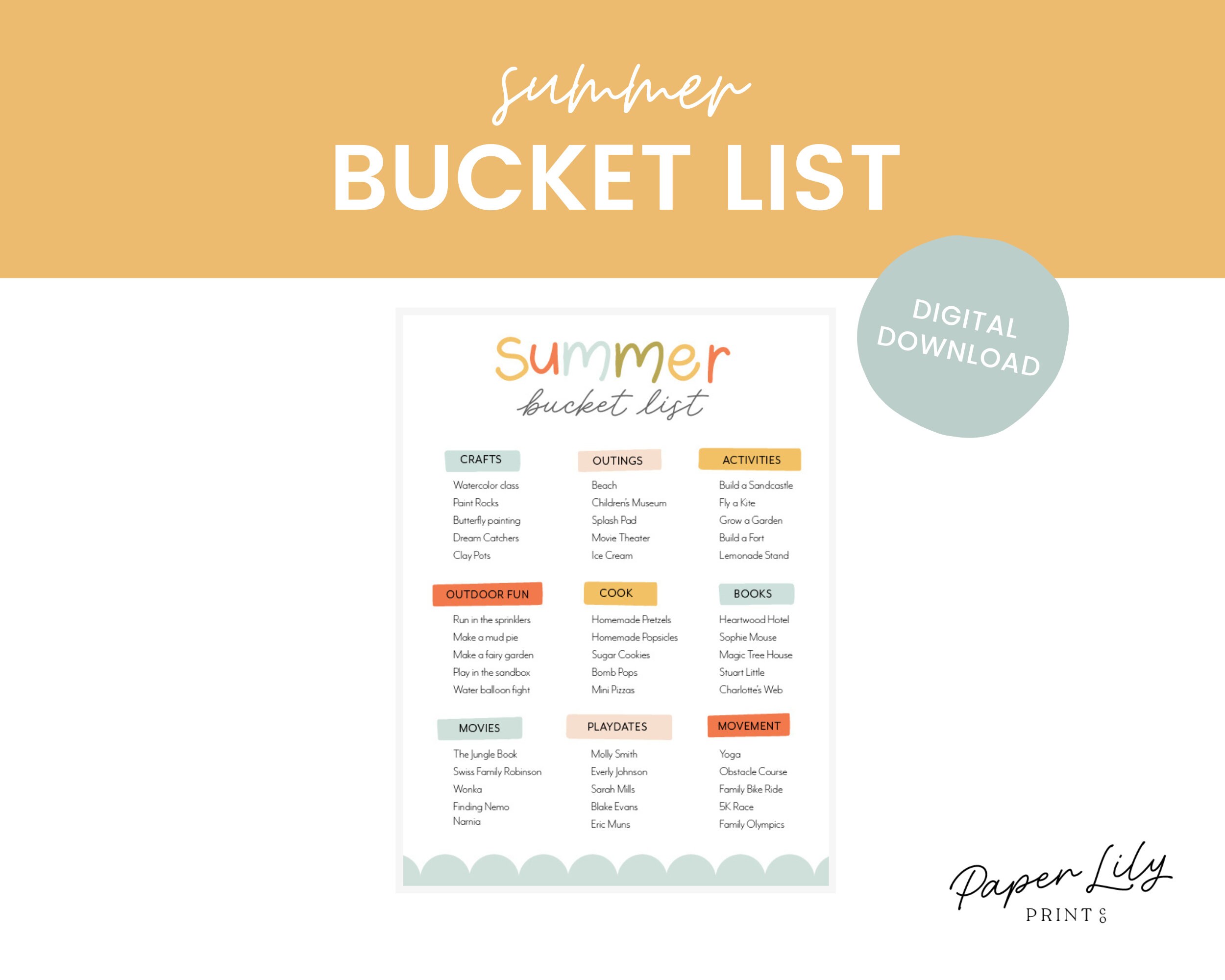 Summer Bucket List Printable, Editable Bucket List Template, Summer ...