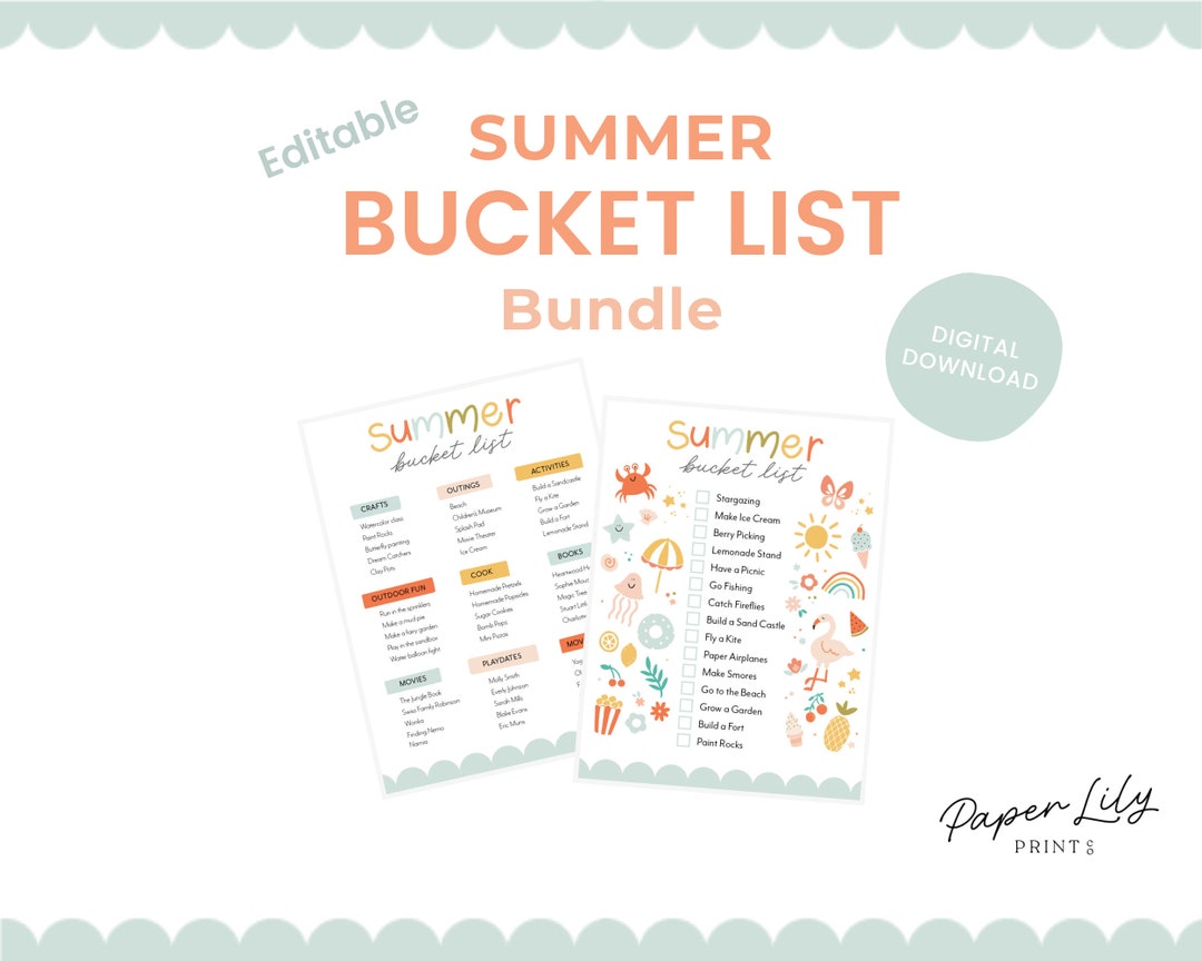 Summer Bucket List Printable, Editable Bucket List Template, Summer ...