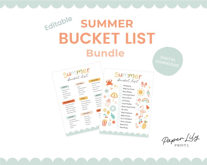 Summer Bucket List Printable, Editable Bucket List Template, Summer ...