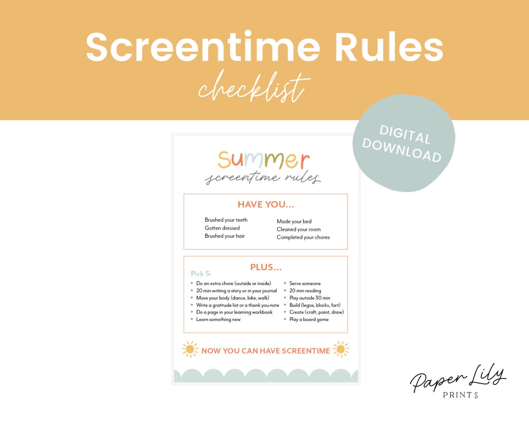 Buy Editable Screentime Rules Printable, Summer Screentime Printable ...
