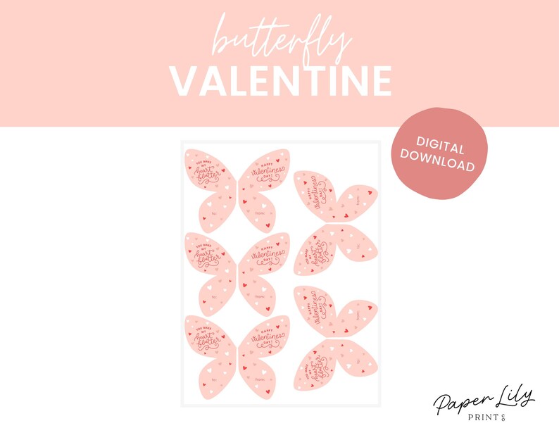 Printable Butterfly Valentine, Printable Class Valentines, Girl ...