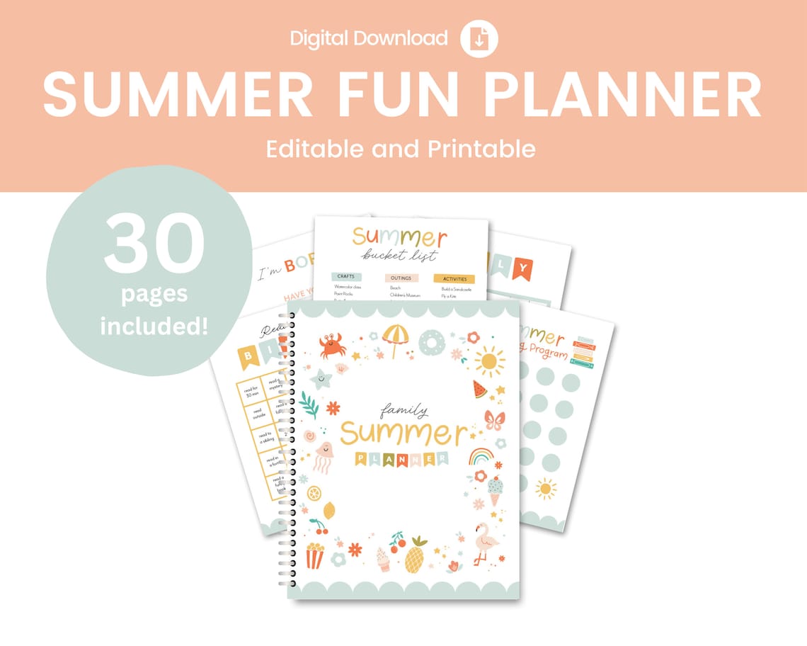 Printable Summer Planner, Summer Vacation Bundle, Kids Summer Bucket ...