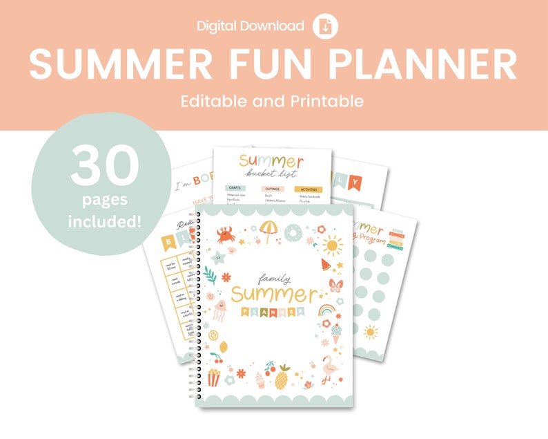 Printable Summer Planner, Summer Vacation Bundle, Kids Summer Bucket ...