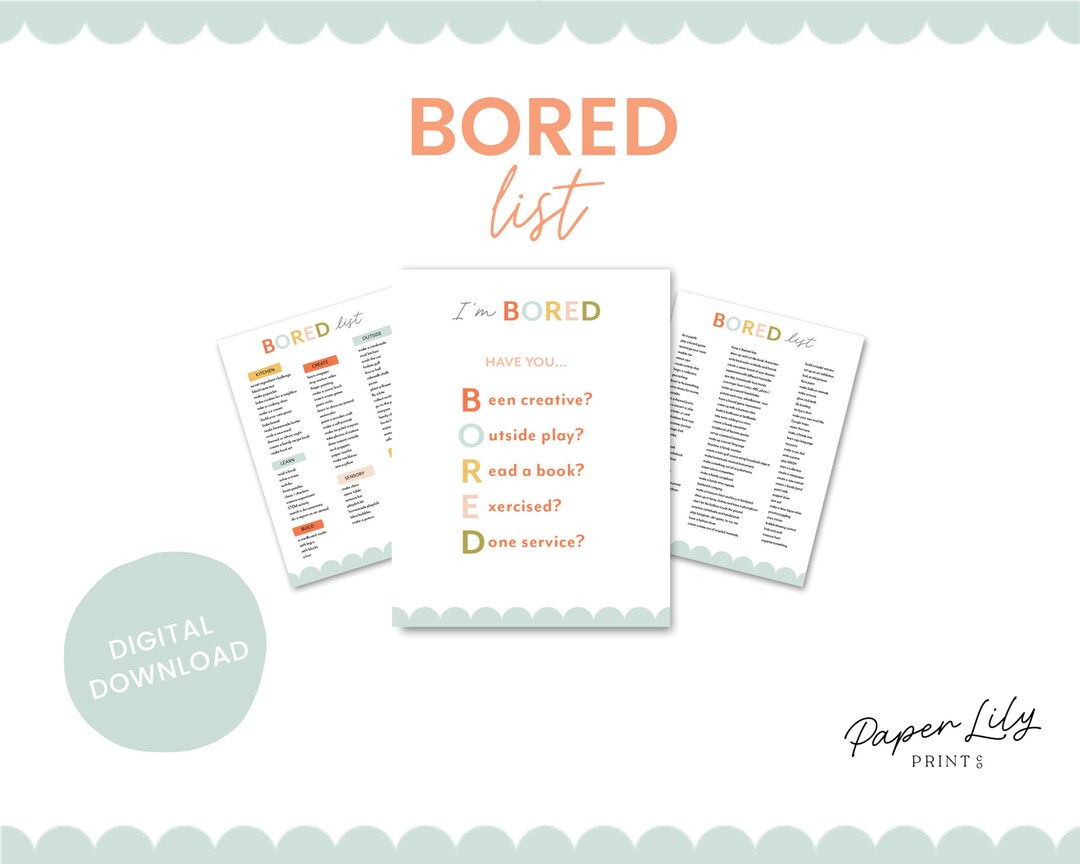 Summer Bored List Printable, I'm Bored, Summer Bucket List for Kids ...