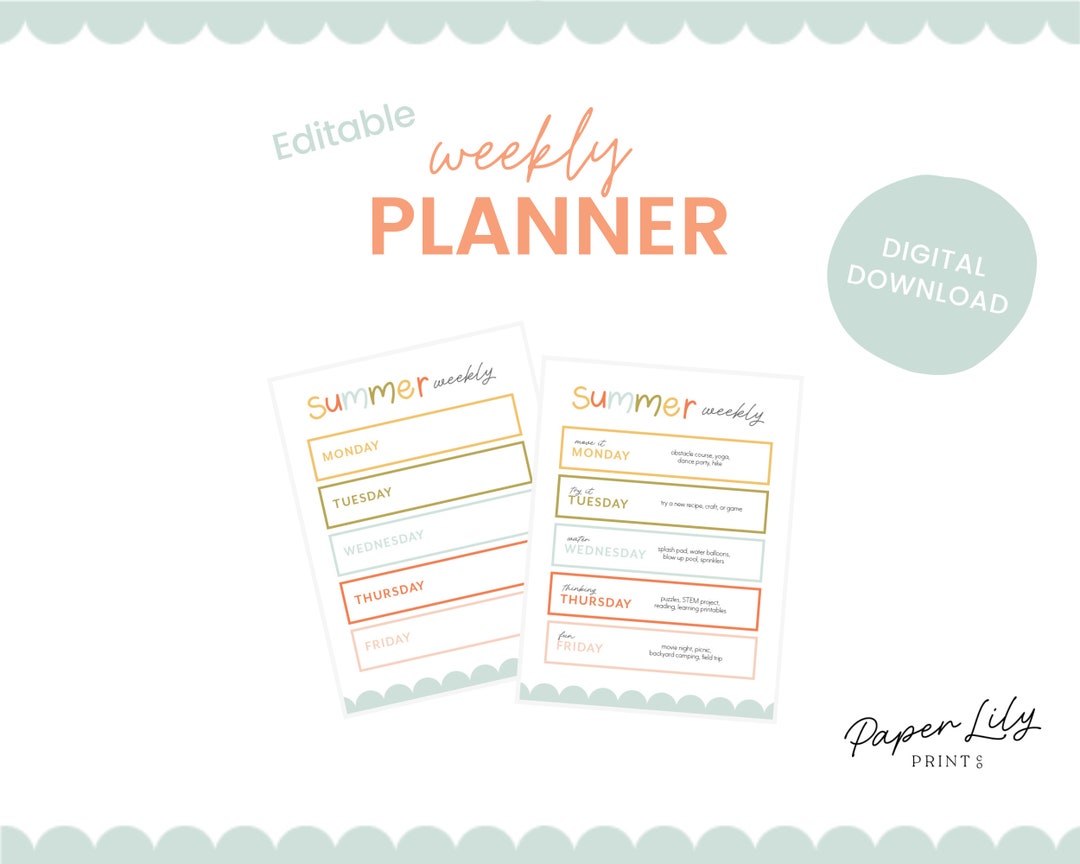 Summer Weekly Planner Printable, Editable Summer Planner Template ...