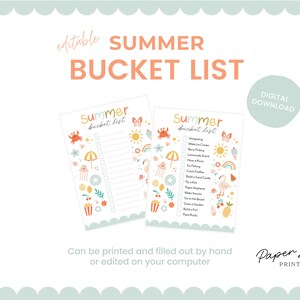 Summer Bucket List Printable, Editable Bucket List Template, Summer ...