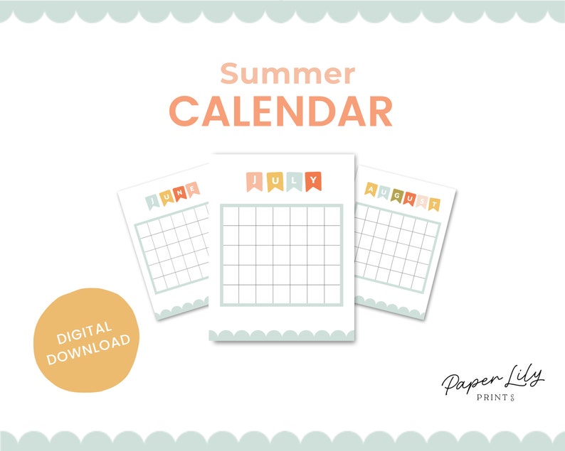 Summer Calendar Printable, Bucket List Template, Summer Planner for ...