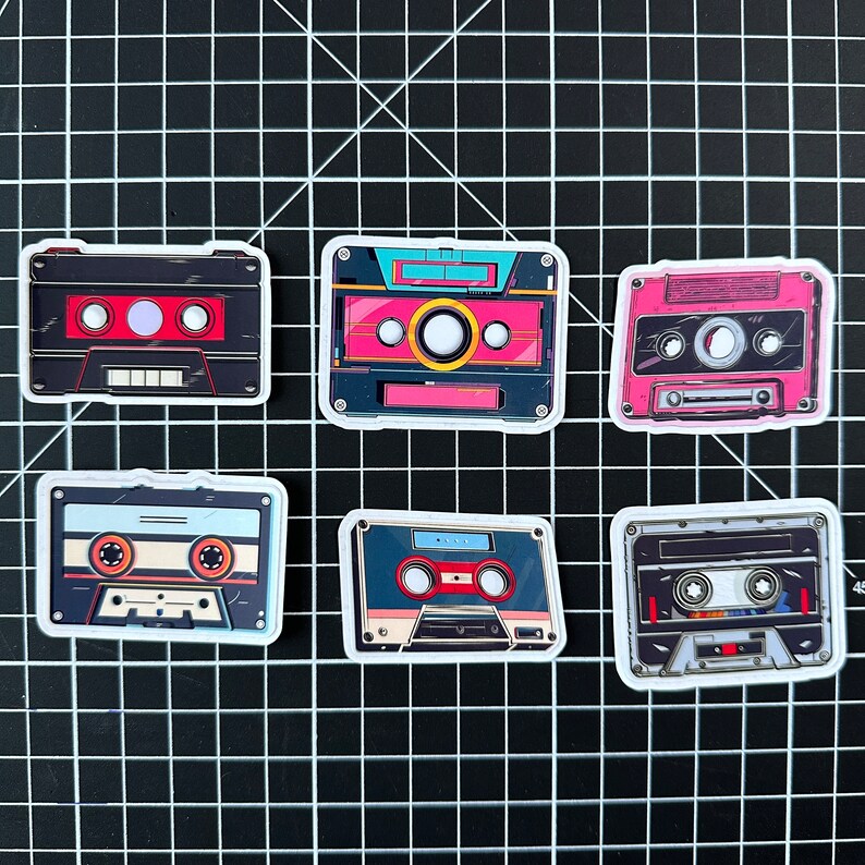 12 PCS Classic Cassette Tape Sticker Pack Laminated Old School Cassette ...