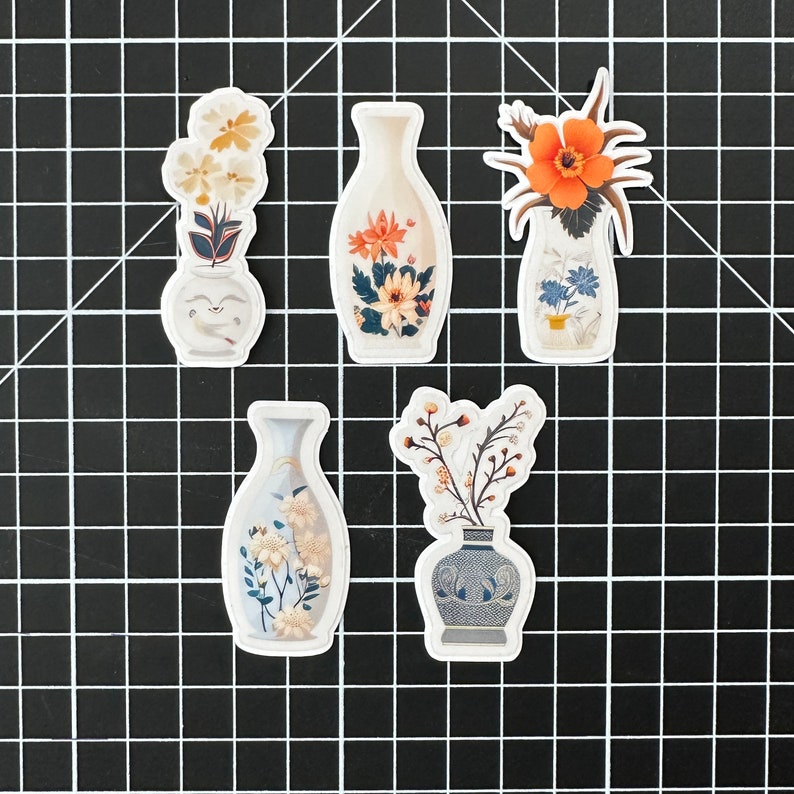 15 PCS Blooming Vases Sticker Set Artistic Flower Arrangements ...