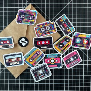 12 PCS Classic Cassette Tape Sticker Pack Laminated Old School Cassette ...