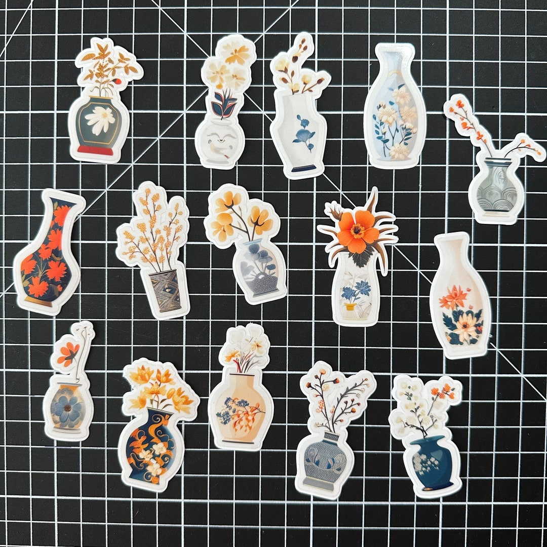 15 PCS Blooming Vases Sticker Set Artistic Flower Arrangements ...