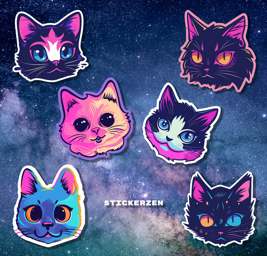 Digital PNG Print and Cut Cat Head Stickers Meow Magic Sticker Set - Etsy