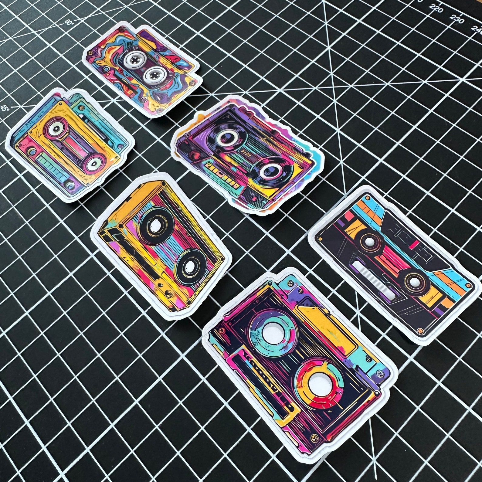 12 PCS Classic Cassette Tape Sticker Pack Laminated Old School Cassette ...