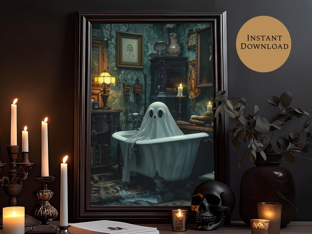 Ghost in Bathtub Ghost Art Halloween Ghost Spooky Decor Haunted Ghost ...