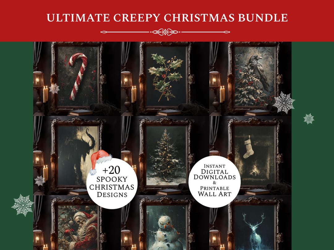 Creepy Christmas Bundle Art Print Spooky Christmas Art | Digital Wall ...