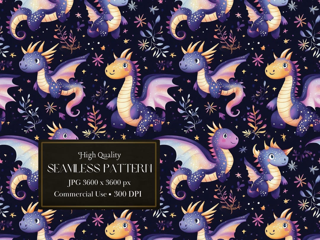 Cute Dragons Kids Repeat Pattern Dragon Fabric Rainbow Colors Seamless ...