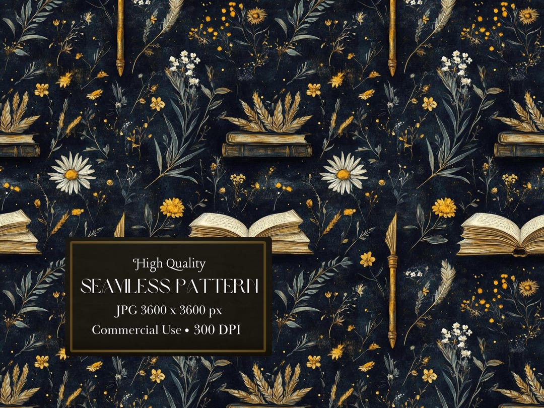 Mystical Seamless Pattern Seamless Pattern Night Library Witchcraft Floral Seamless File Dark ...