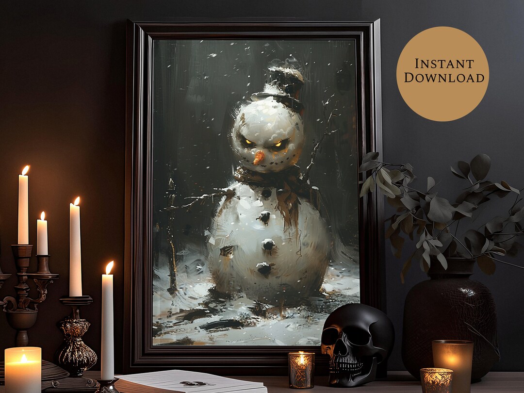 Print Creepy Christmas Gothic Home Decor, Creepy Snowman, Oil Painting ...