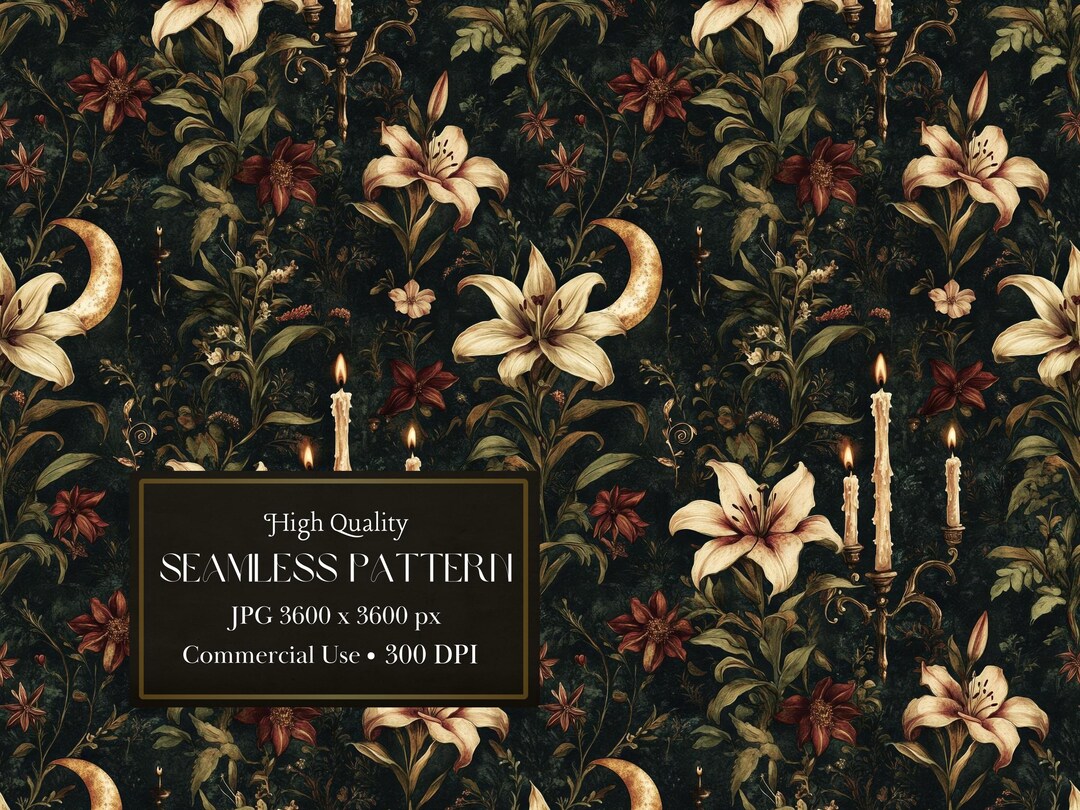 Victorian Gothic Dark Seamless Pattern Botanicals Witchy Seamless ...