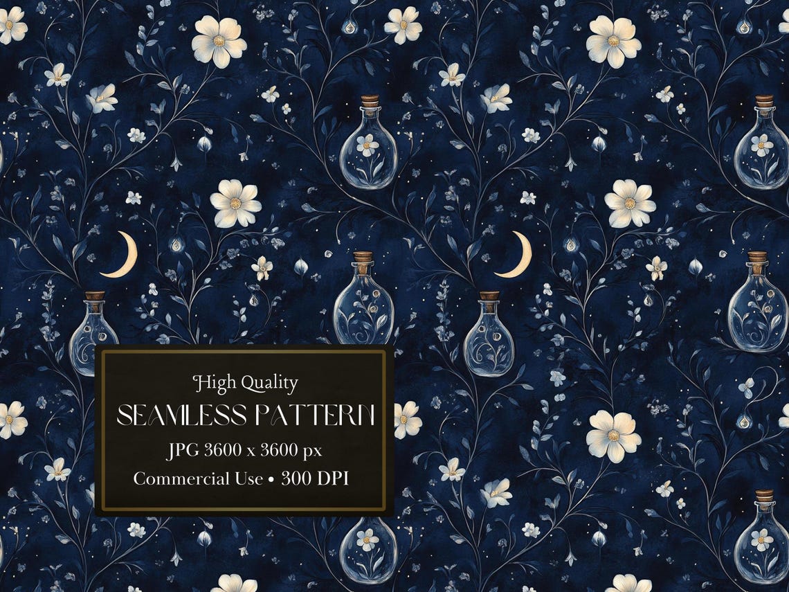 Mystical Night Library Seamless Pattern Pattern With Celestial Moon ...