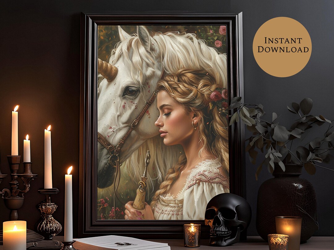 Unicorn and Dark Princess Fey Fairy Fantasy Print Dark Academia Gifts ...