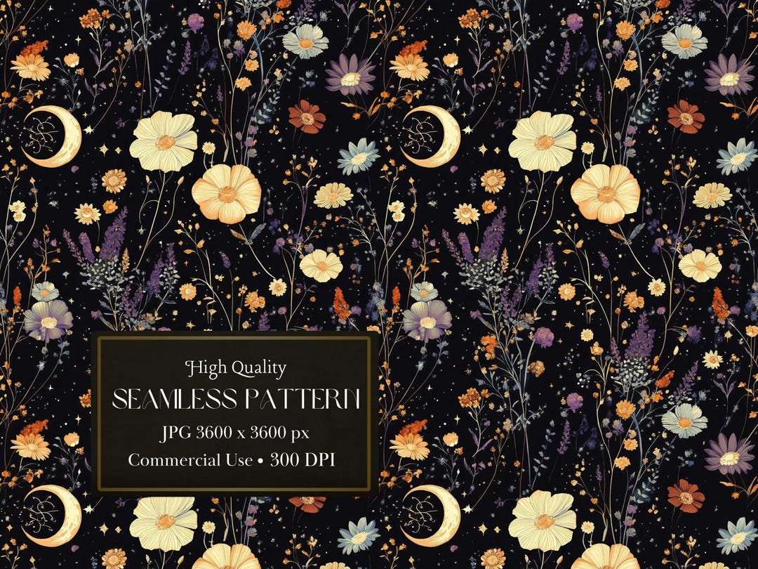 Celestial Witchy Seamless Seamless Pattern Pattern With Dark Florals ...