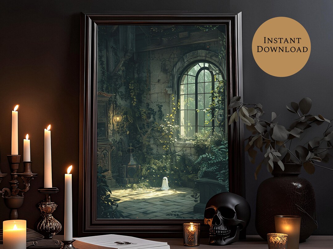 Cute Ghost Looking Out Window Vintage Print Gift for Witch | Gothic ...