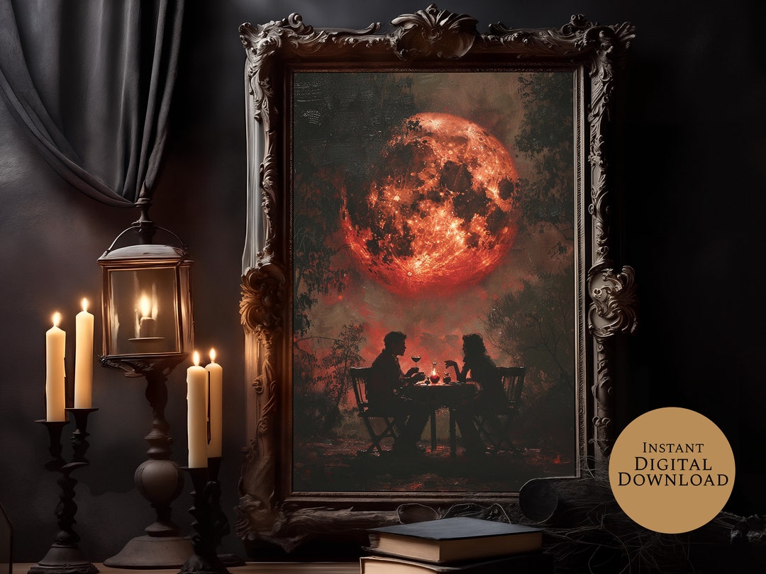 Vampire Blood Moon Poster Cottagecore Dark Academia Art Halloween Print ...