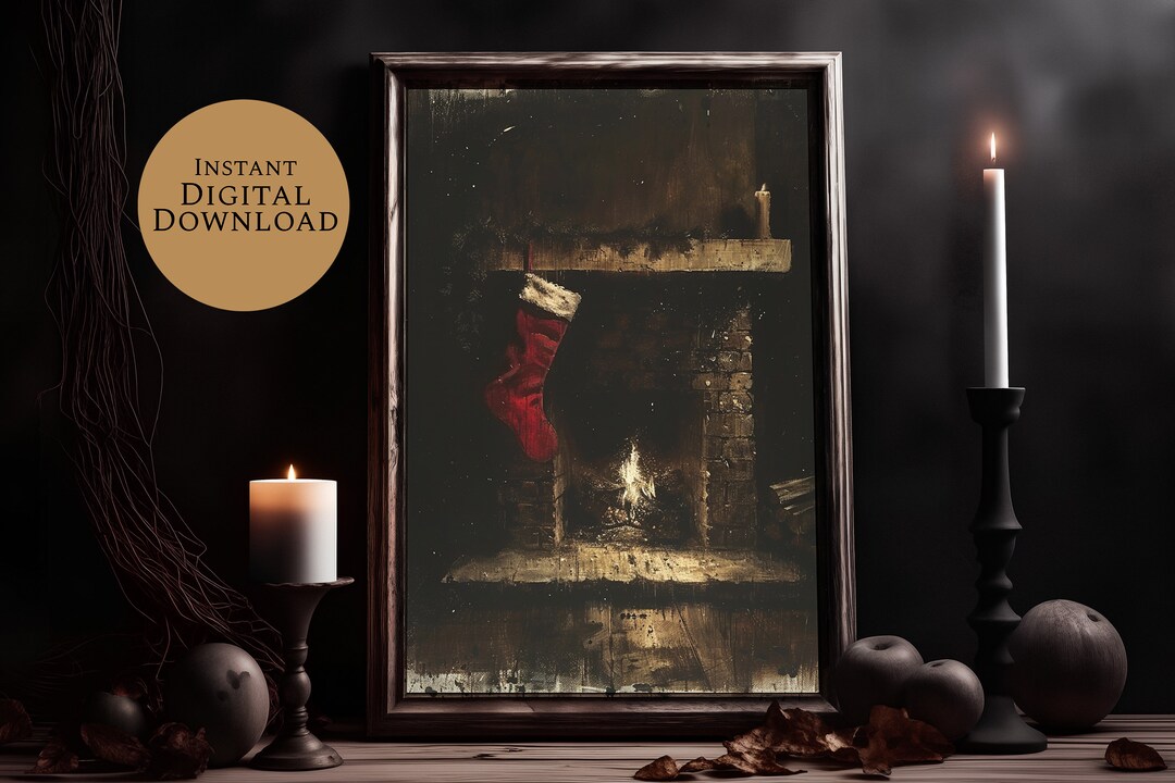 Scary Christmas Stocking Print Halloween Art Print Dark Academia Decor ...