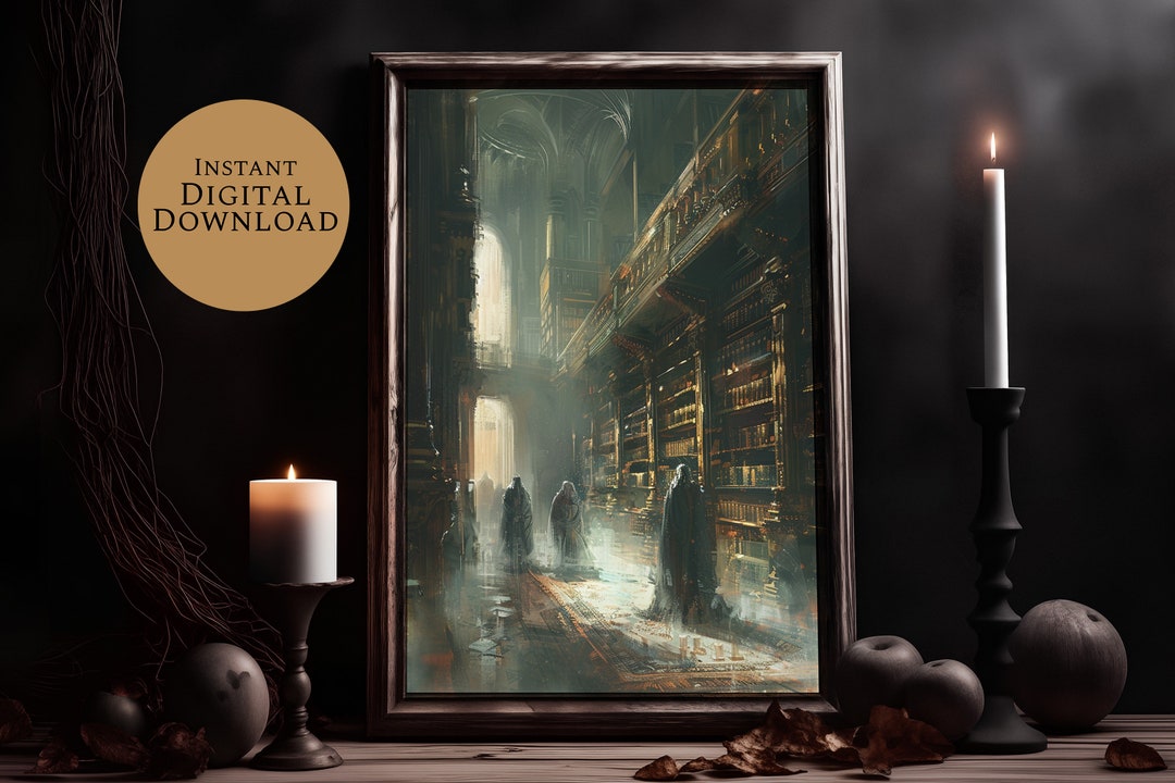 Library Haunted Mansion Printable Wall Art | Spooky Oil Painting Gift ...