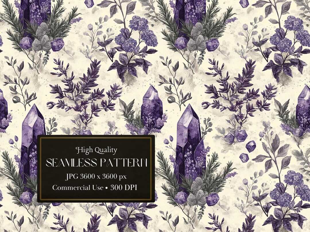 Mystical Seamless Pattern Seamless Pattern With Purple Crystals and ...