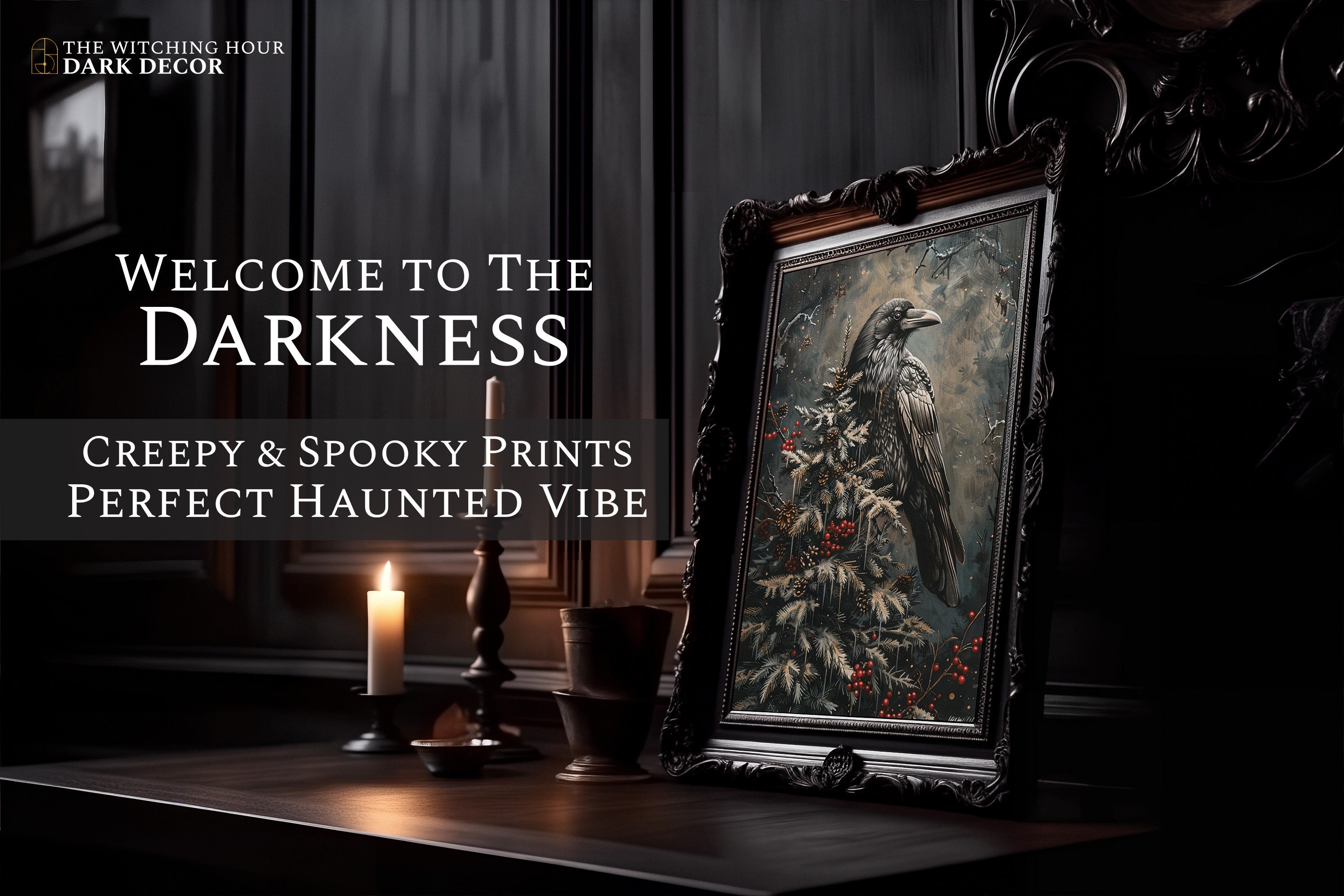 Creepy Christmas Ravens Winter Print Spooky Christmas Tree Digital Art ...