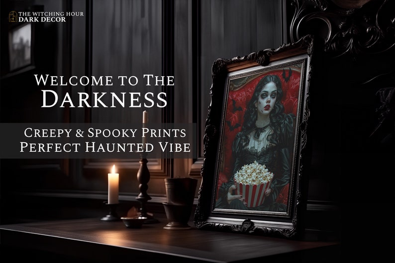 Vampire Eating Popcorn Quirky Wall Art Gothic Decor Creepy Dark Fantasy ...
