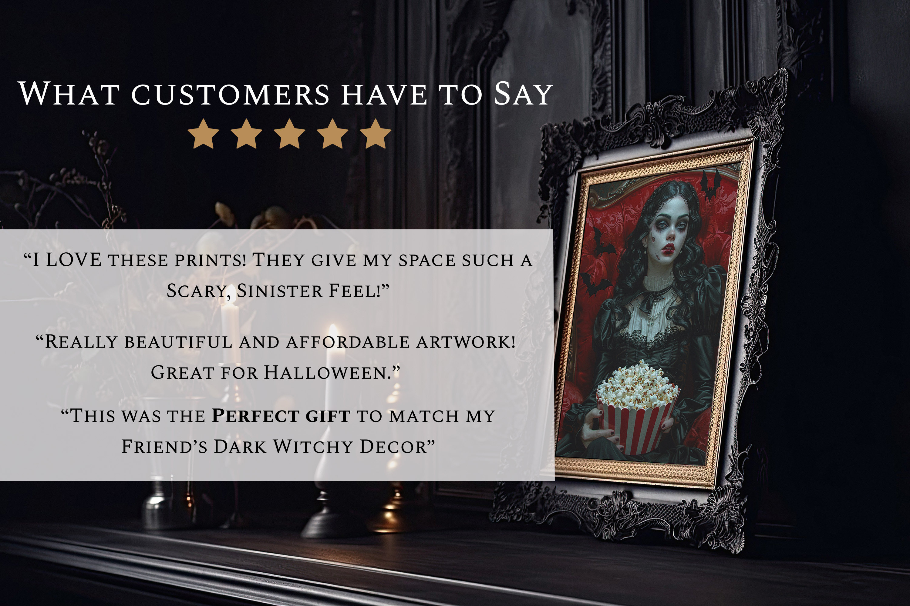 Vampire Eating Popcorn Quirky Wall Art Gothic Decor Creepy Dark Fantasy ...