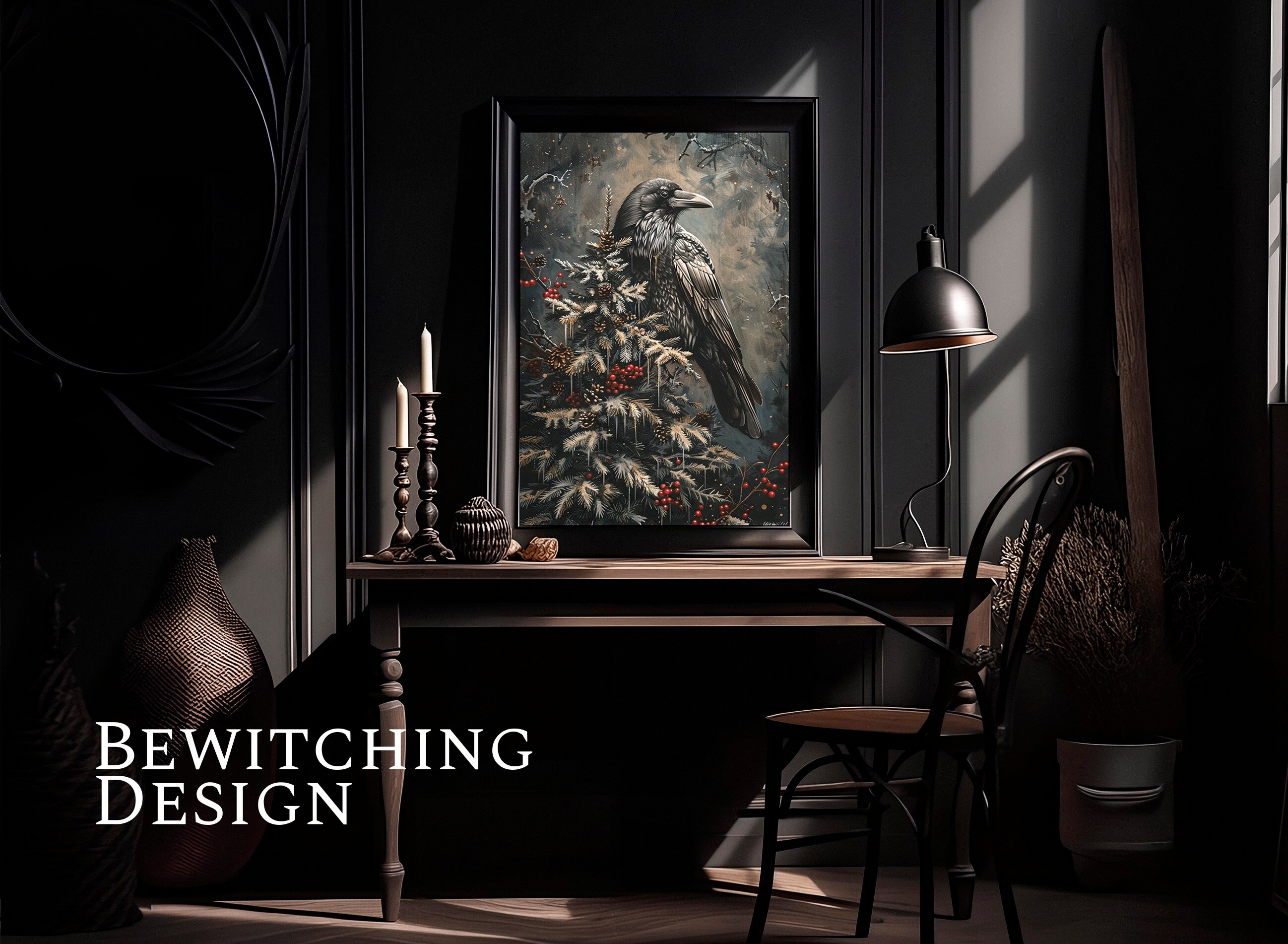 Creepy Christmas Ravens Winter Print Spooky Christmas Tree Digital Art ...