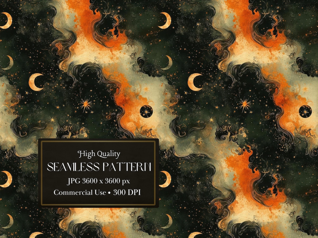 Celestial Witchy Night Seamless Pattern Garden Mystical Seamless ...