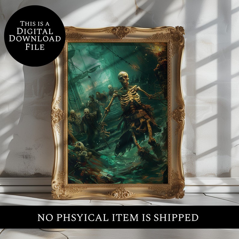 Pirate Skeleton Ship Crew Gothic Wall Decor Dark Wall Art Oil Painting ...