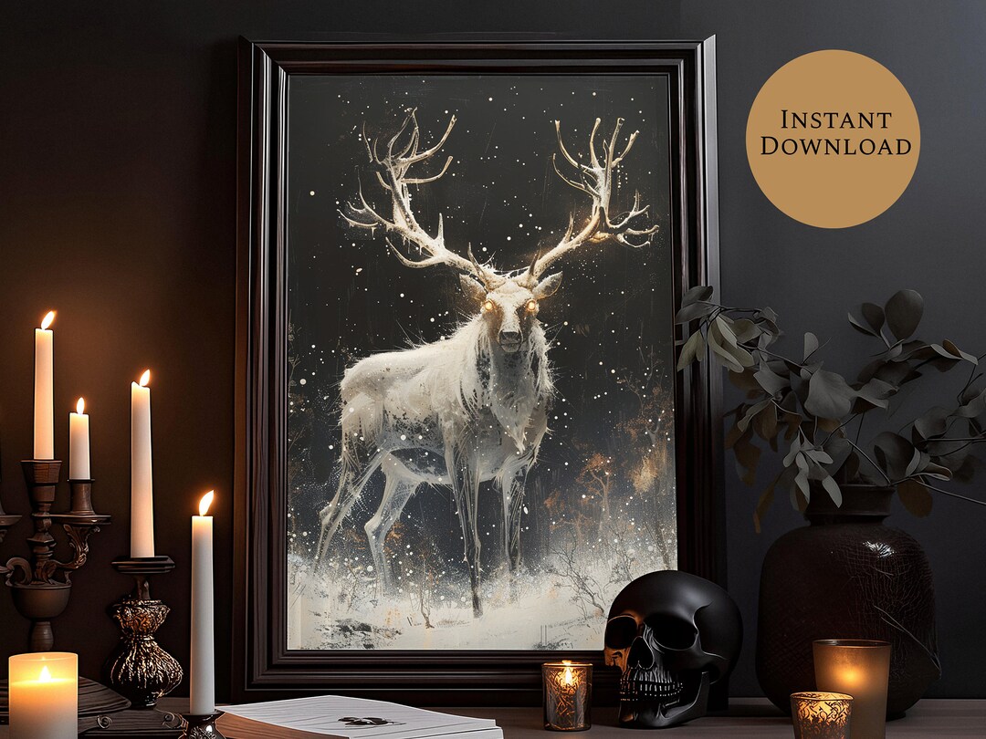 Reindeer Print Creepy Christmas | Dark Academia Decor Vintage Halloween ...