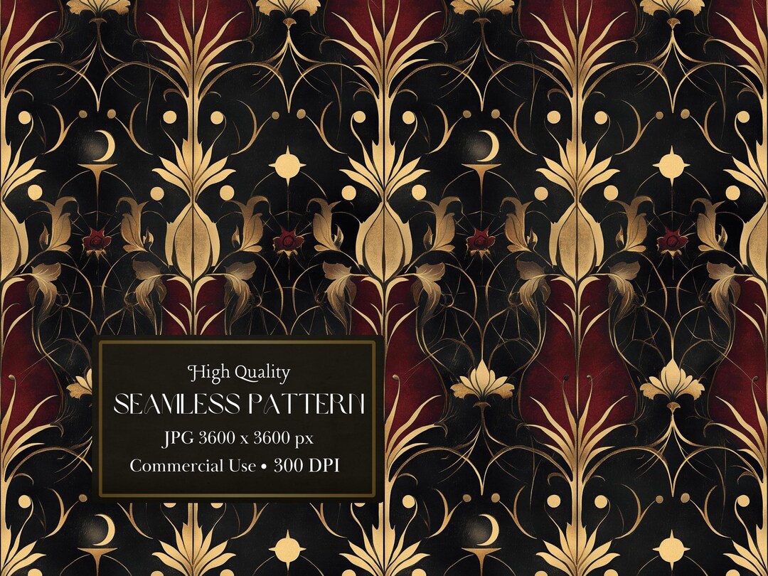 Dark Gothic Victorian Seamless Pattern With Dark Botanicals Celestial ...