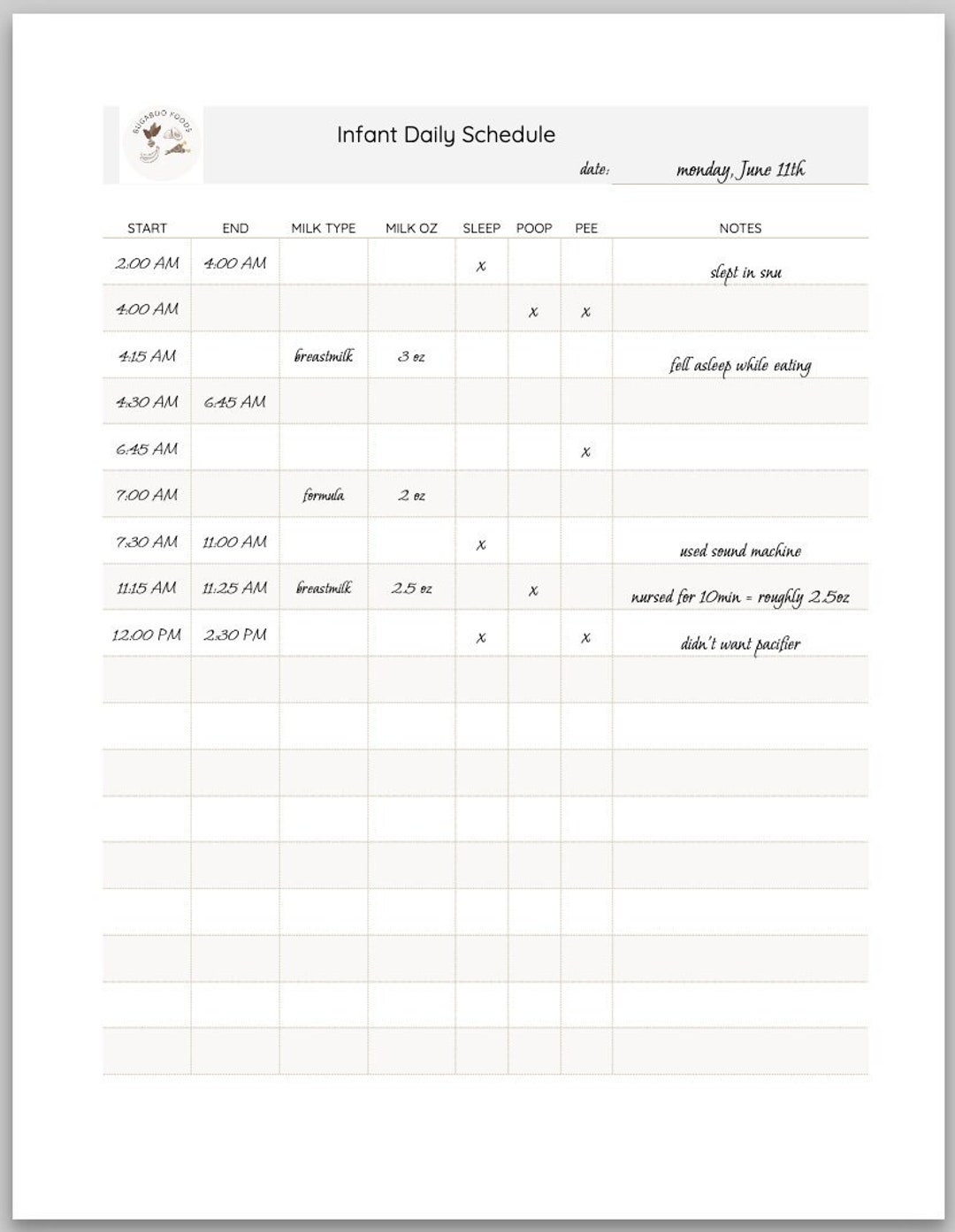 Little One's Daily Routine: Infant Schedule to Print at Home. Baby ...