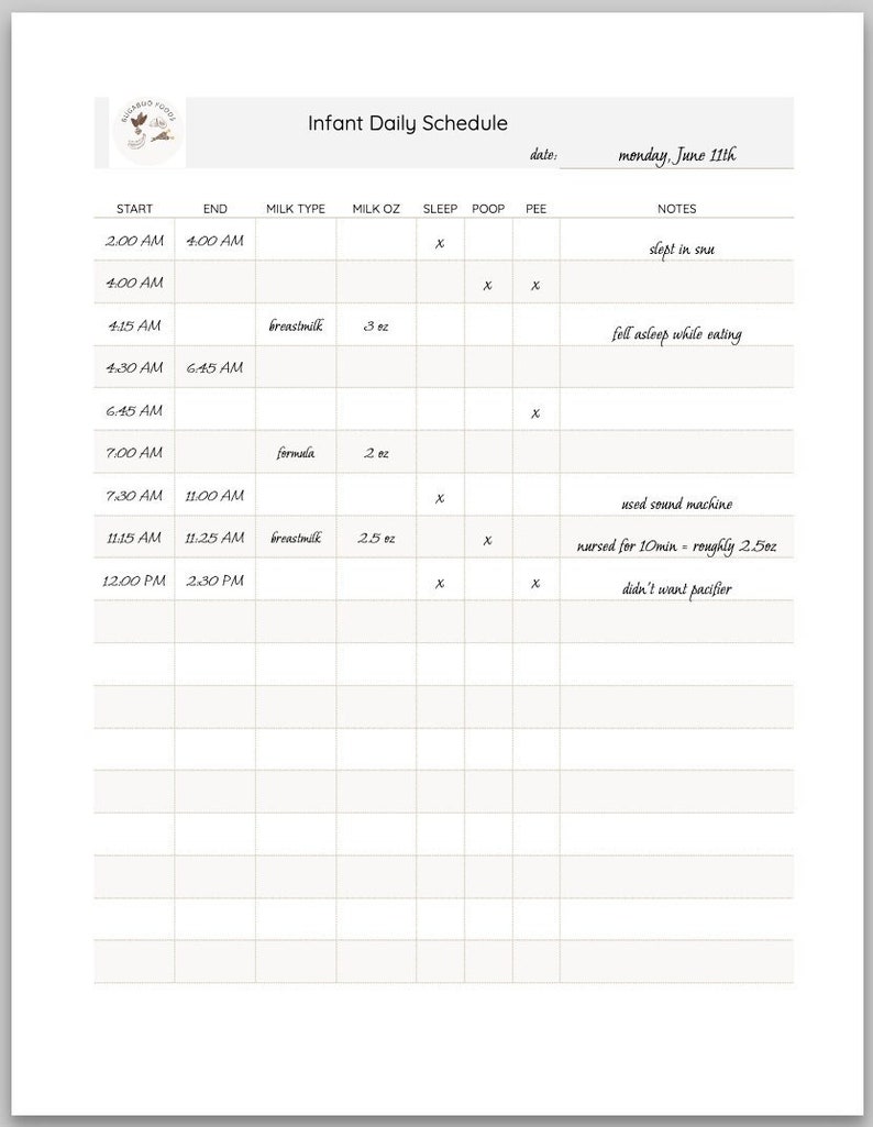 Little One's Daily Routine: Infant Schedule to Print at Home. Baby ...