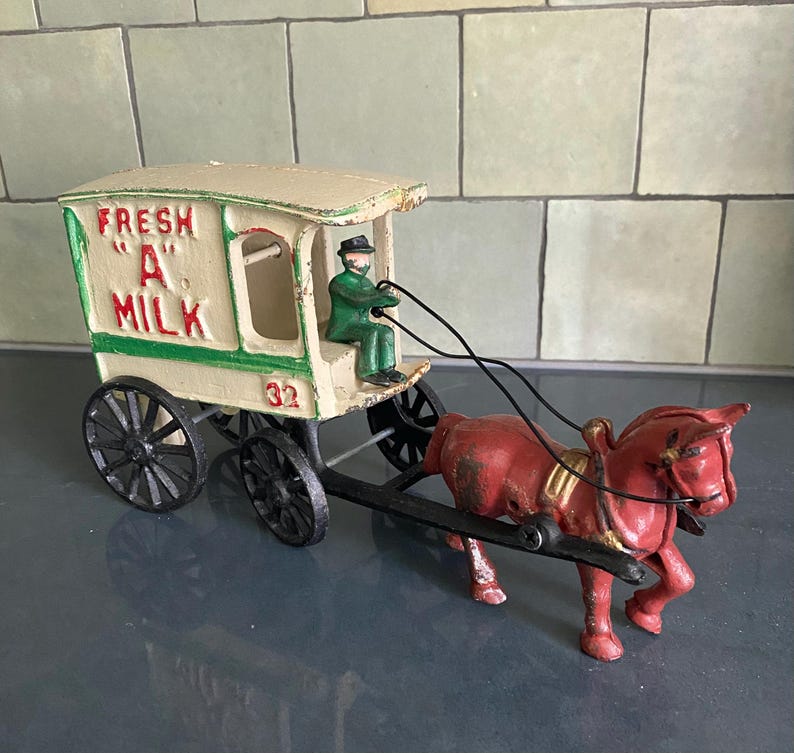 Vintage Cast Iron Horse Drawn Milk Cart - Etsy