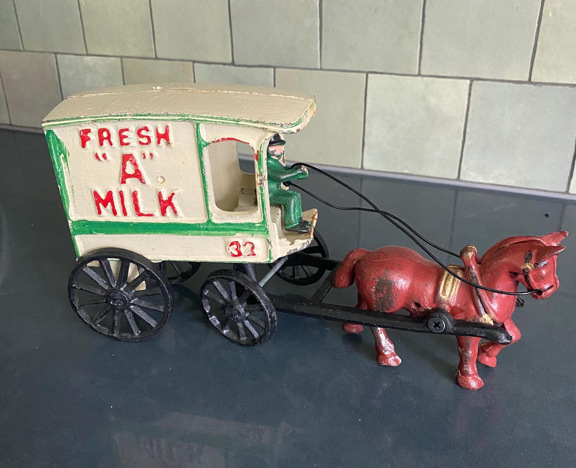 Vintage Cast Iron Horse Drawn Milk Cart - Etsy