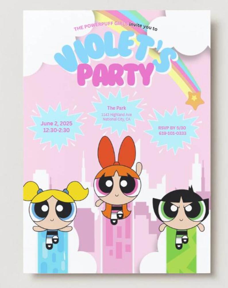 Animated Powerpuff Girls Digital Birthday Invitation - Etsy