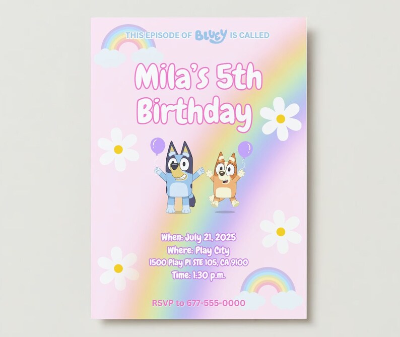 Rainbow & Daisy's Bluey Invitation - Etsy