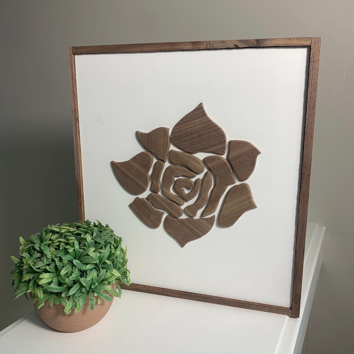Handmade Rose Flower Pattern Wood Rose Wall Art Hanging Decor Black ...