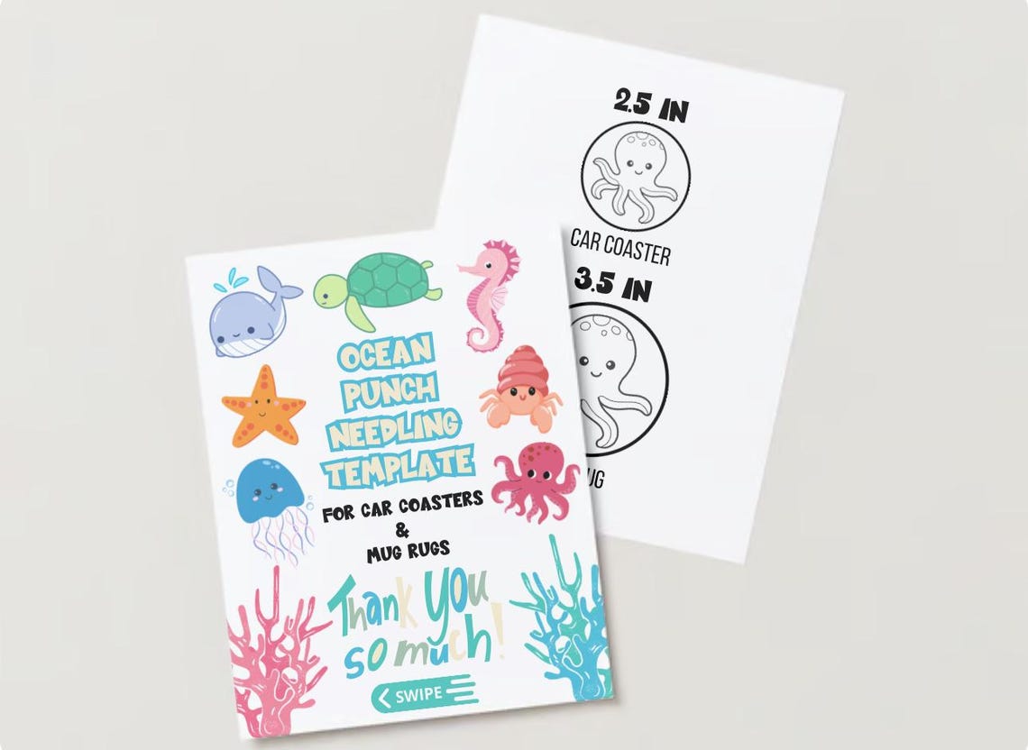 7 Ocean Creatures Punch Needling for Beginners Template, Punch Kit ...