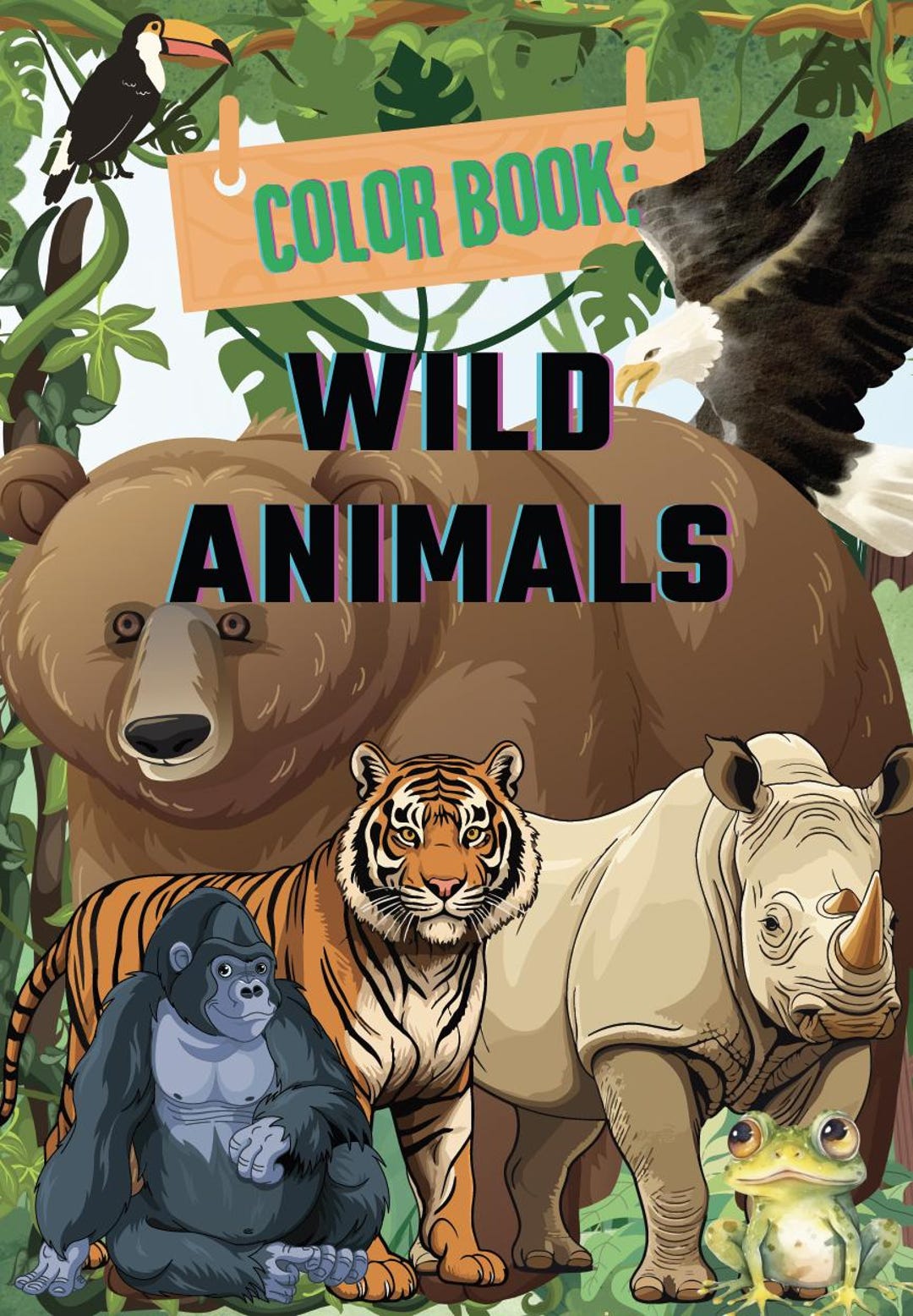 Wild Animals Coloring Book – Jungle Creatures for Kids & Adults - Etsy