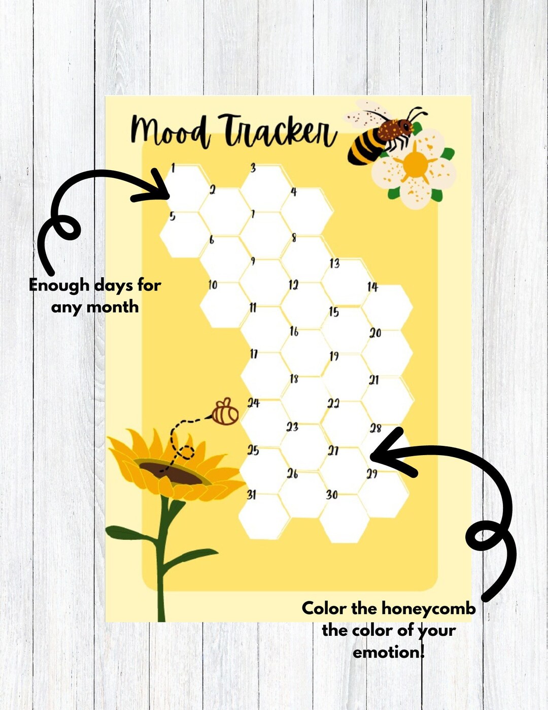 Bumblebee Mood Tracker (monthly) - Keep Track of Your Feelings and ...